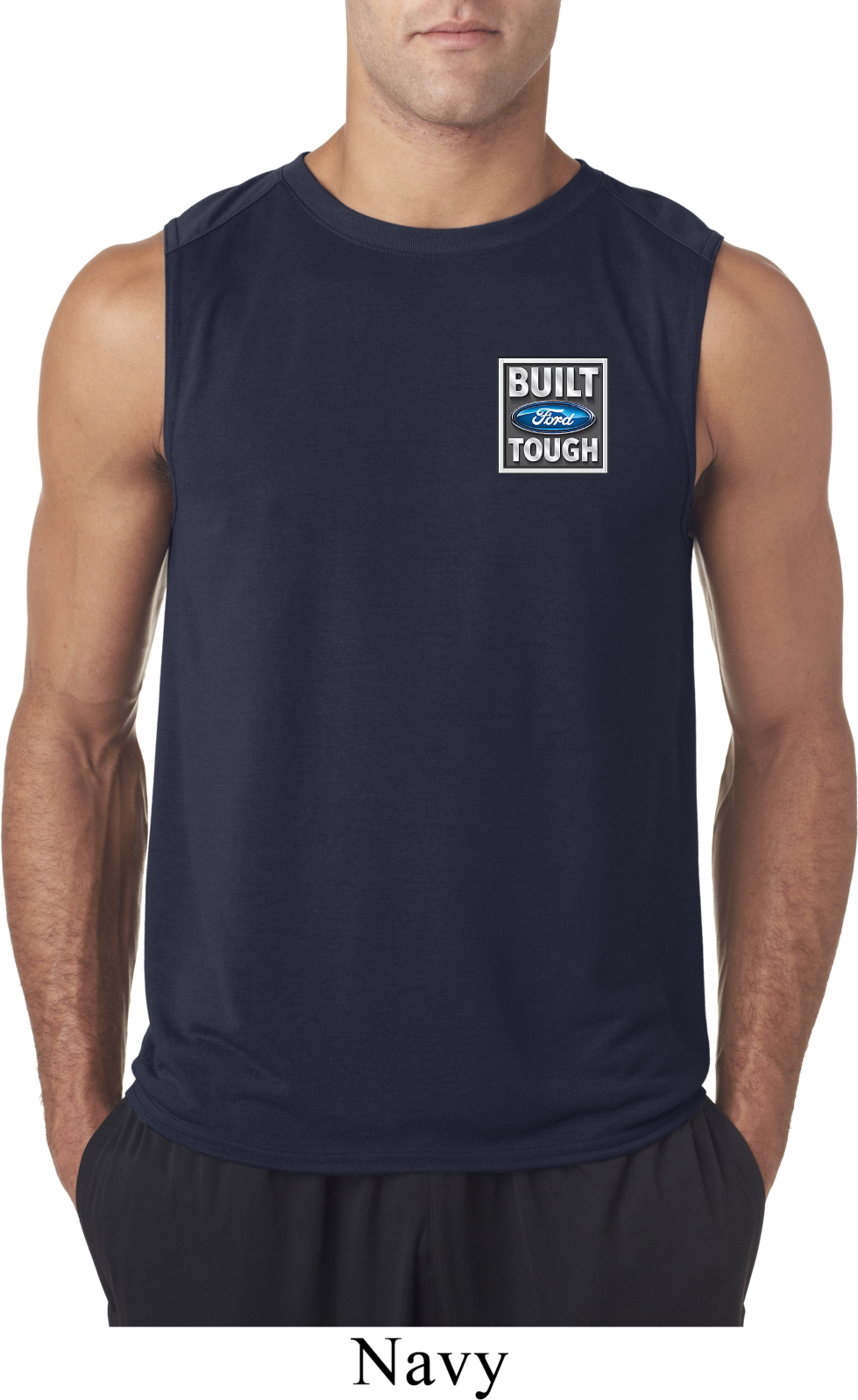 Mens Shirt Built Ford Tough Crest Pocket Print Sleeveless Tee T-Shirt ...