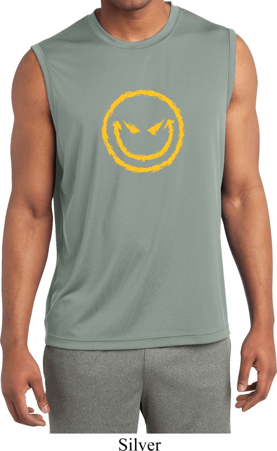 Mens Shirt Evil Smiley Face Sleeveless Moisture Wicking Tee T-Shirt ...