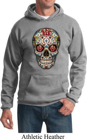 Mens Skull Hoodie Sugar Skull with Roses Hoody - Sugar Skull with Roses ...
