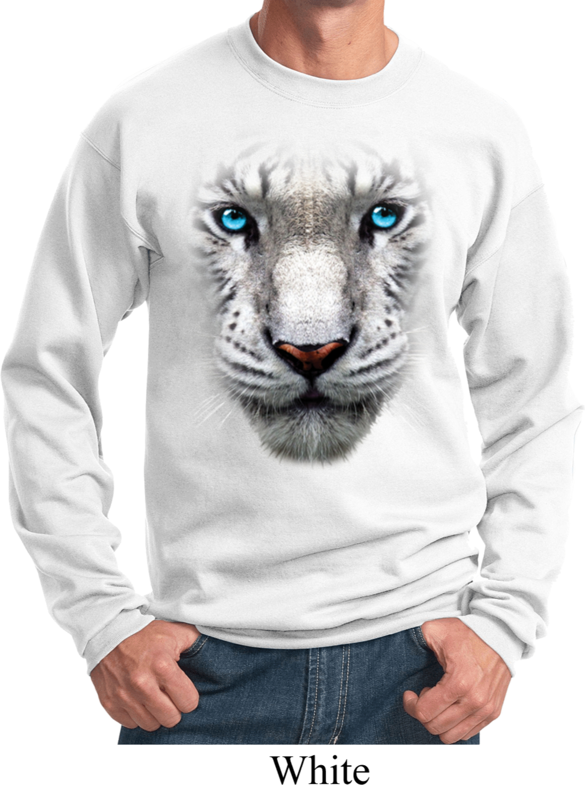 Mens White Tiger Sweatshirt Big White Tiger Face Sweat Shirt - Big ...