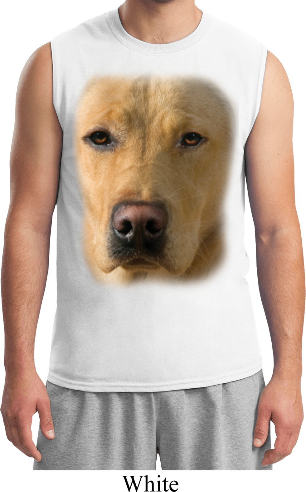 Mens Yellow Lab Shirt Big Yellow Lab Face White Muscle Tee T-Shirt ...