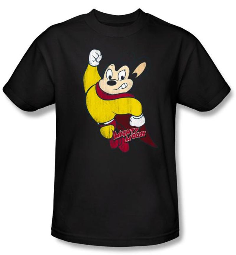 Mighty Mouse T-shirt - TV Series Classic Hero Adult Black Tee - Mighty ...