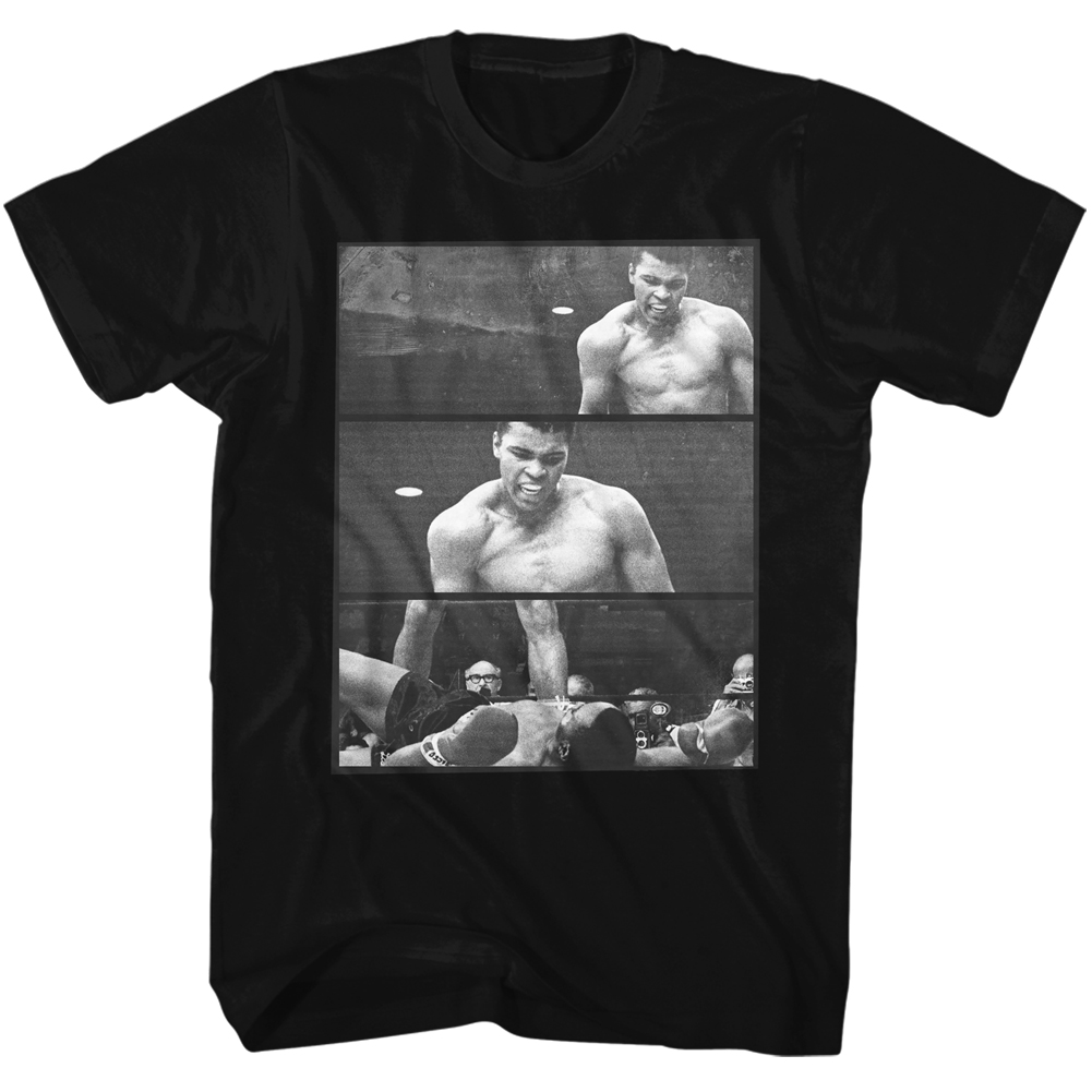 Muhammad Ali Shirt Over Liston 3 Box Black T-Shirt - Muhammad Ali Shirts