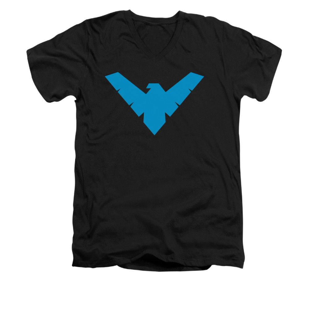 Nightwing DC Comics Shirt Symbol Slim Fit V Neck Black Tee T-Shirt ...