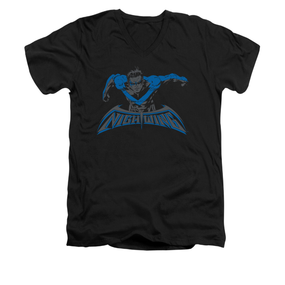 Nightwing DC Comics Shirt Wing Of The Night Slim Fit V Neck Black Tee T ...