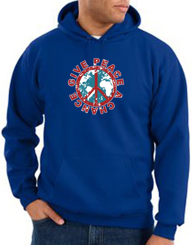 Peace Sign Hoodie Sweatshirt - Give Peace A Chance Adult Hoody - Royal ...