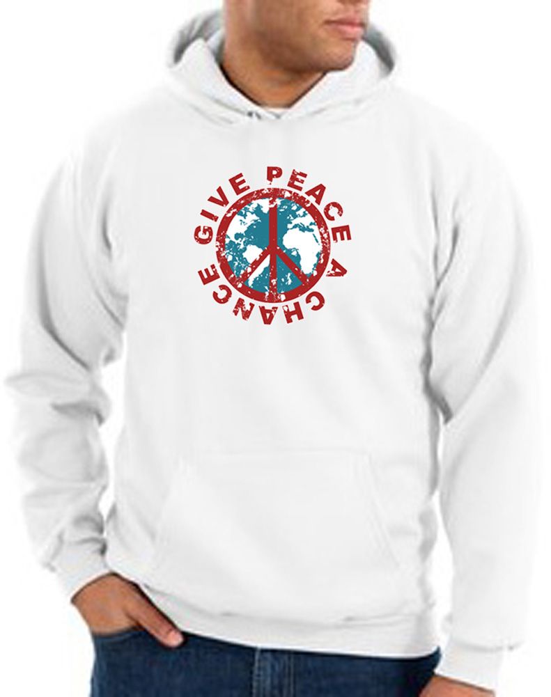 Peace Sign Hoodie Sweatshirt - Give Peace A Chance Adult Hoody - White ...