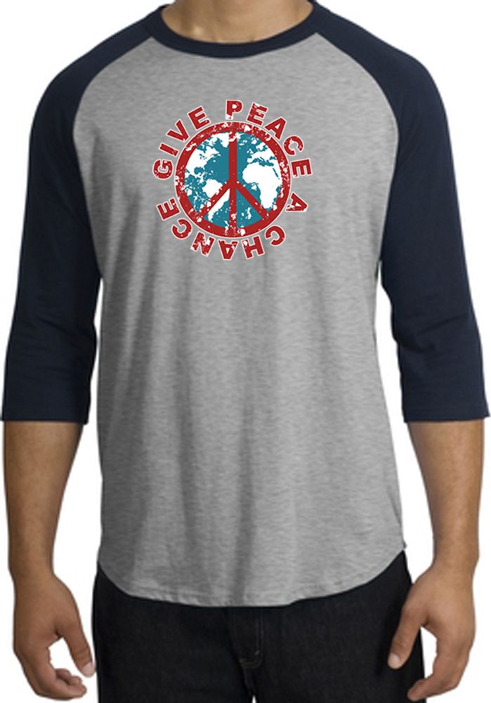 Peace Sign Shirt Give Peace A Chance Raglan T-Shirt Heather Grey/Navy ...