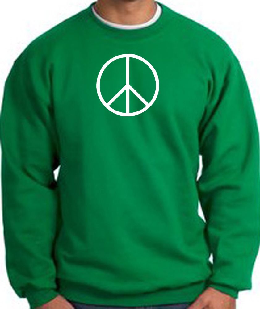 Peace Sign Sweatshirt Basic Peace White Print Sweatshirt Kelly Green ...