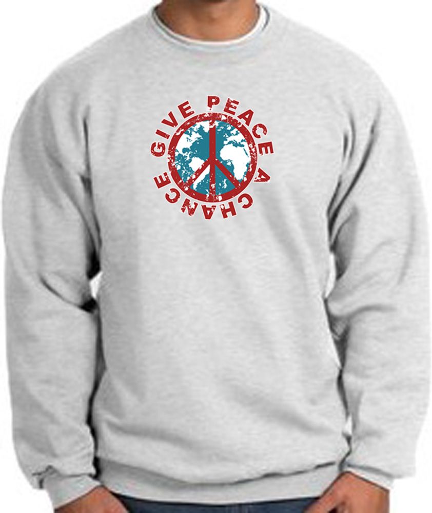 Peace Sign Sweatshirt - Give Peace A Chance Adult Sweatshirt - Ash ...