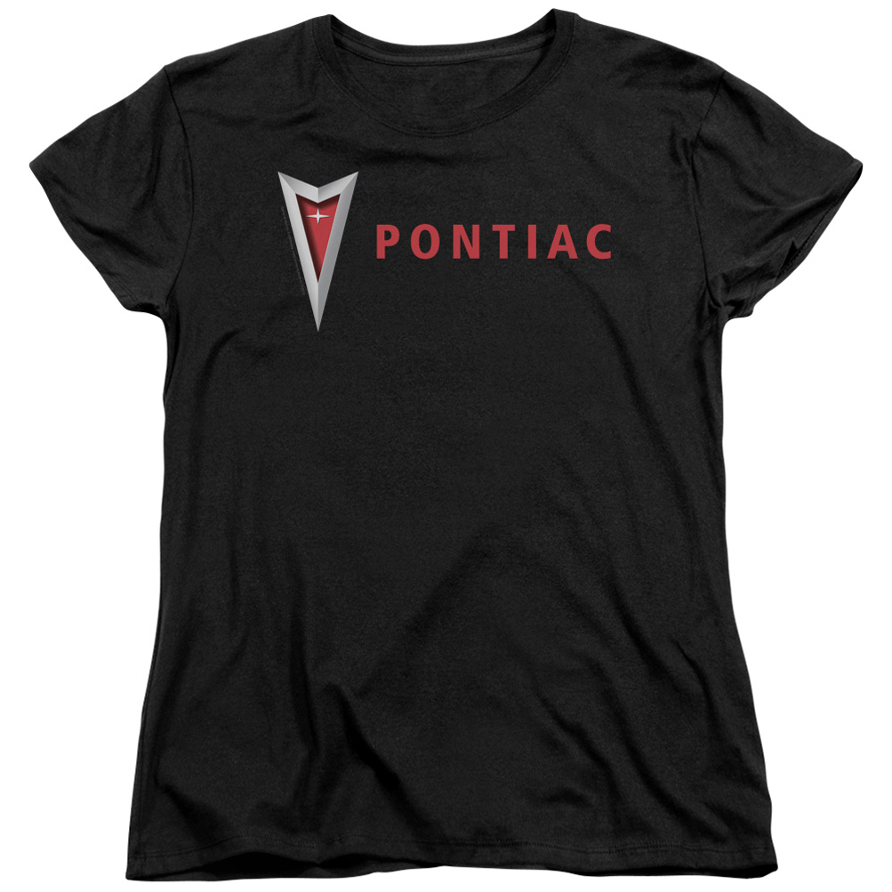 Pontiac Womens Shirt Modern Logo Black T-Shirt - Pontiac Modern Logo Shirts