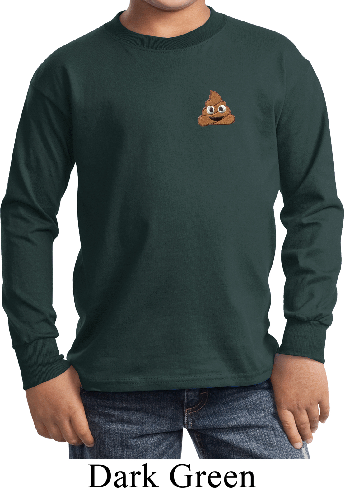 Poop Emoji Patch Pocket Print Kids Long Sleeve Shirt - Poop Emoji Patch ...