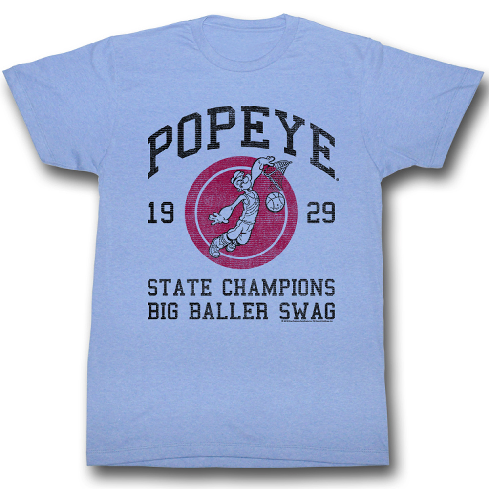 Popeye Shirt Big Baller Swing Adult Light Blue T-Shirt Tee - Popeye Shirts