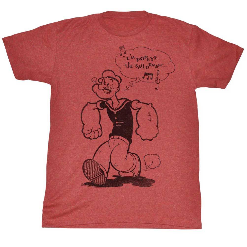 Popeye Shirt Humming A Tune Red Heather T-Shirt - Popeye Shirts