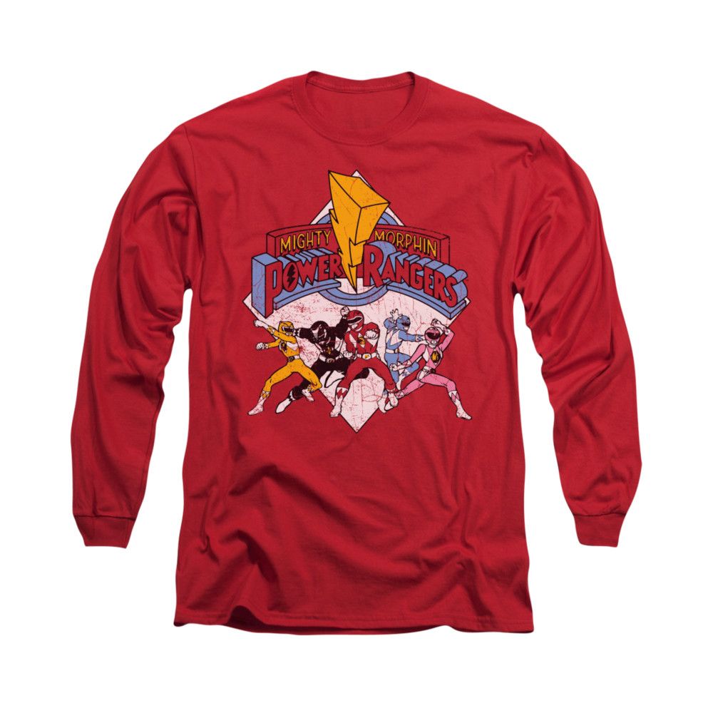 Power Rangers Shirt Distressed Logo Long Sleeve Red Tee T-Shirt - Power ...
