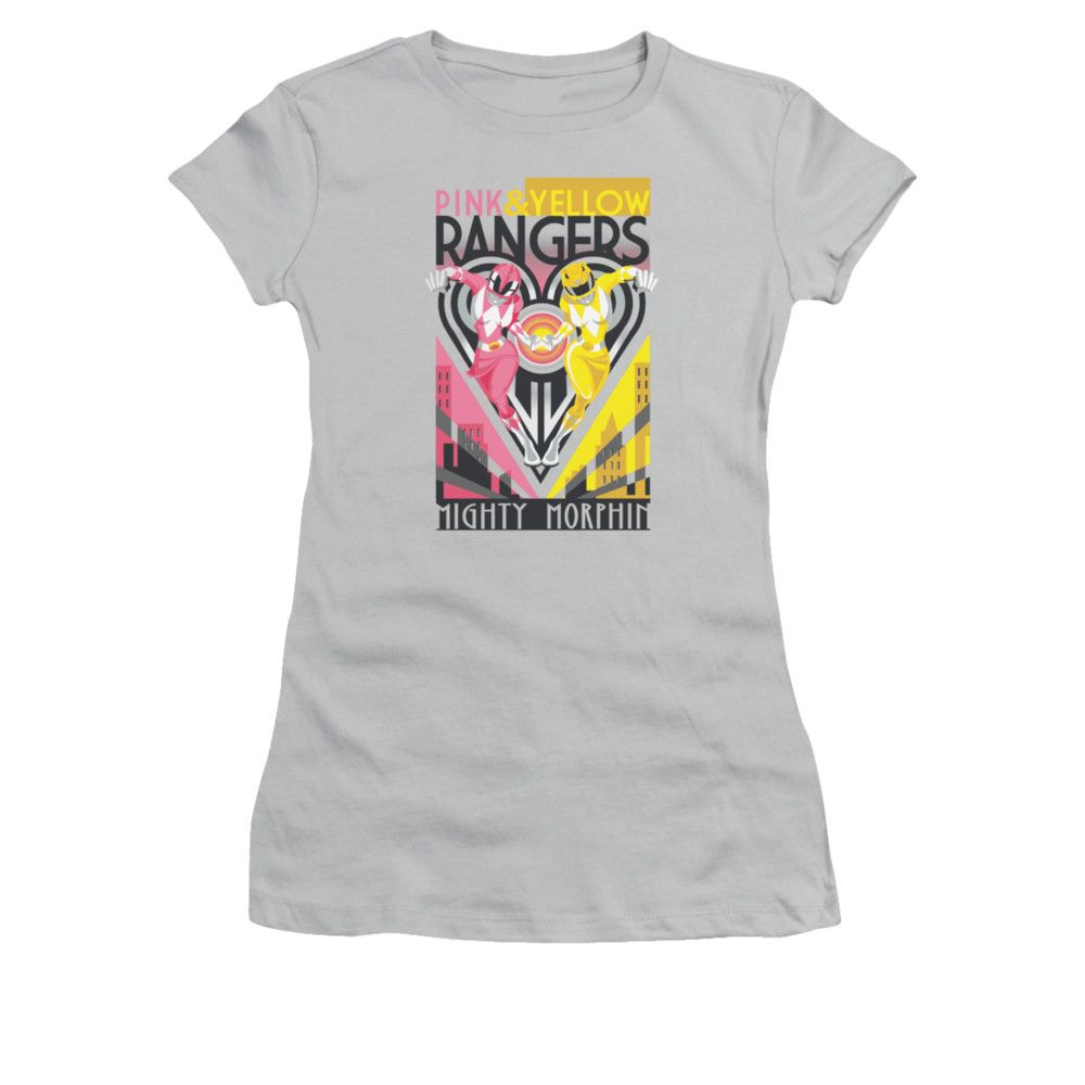 Power Rangers Shirt Juniors Pink And Yellow Ranger Silver T-Shirt ...