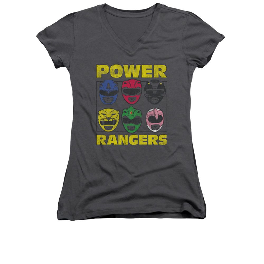 Power Rangers Shirt Juniors V Neck Heads Charcoal T-Shirt - Power ...