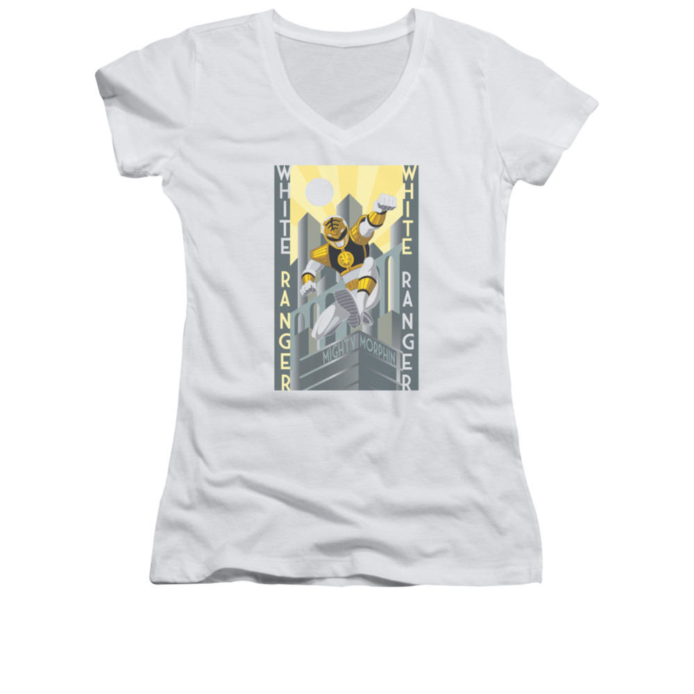 Power Rangers Shirt Juniors V Neck White Ranger White T-Shirt - Power ...