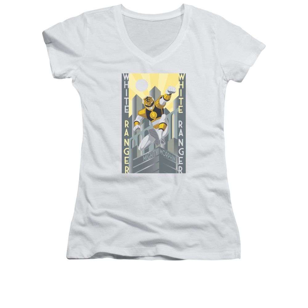 Power Rangers Shirt Juniors V Neck White Ranger White T-Shirt - Power ...