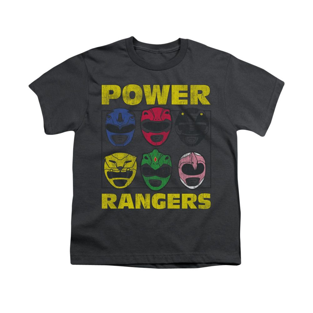 Power Rangers Shirt Kids Heads Charcoal T-Shirt - Power Rangers Heads ...