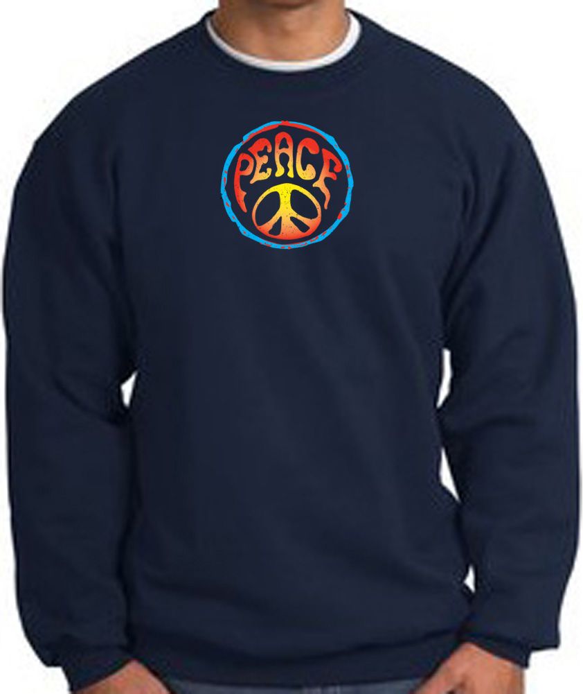PSYCHEDELIC PEACE World Peace Sign Symbol Adult Sweatshirt - Navy ...