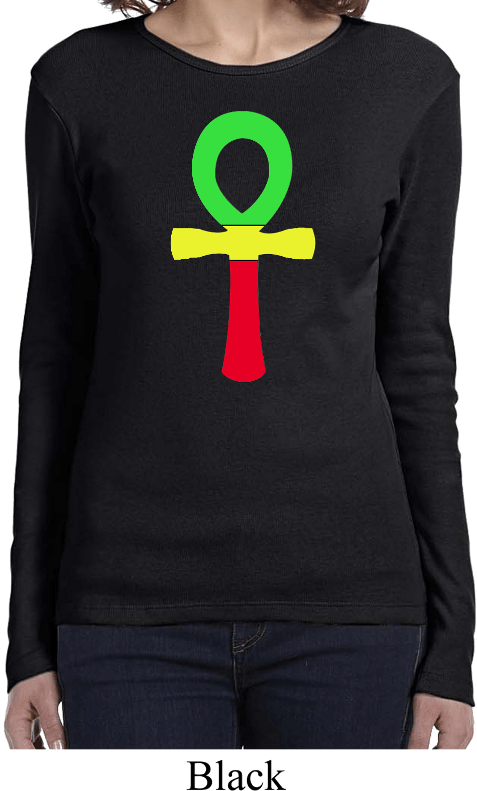 Rasta Ankh Ladies Long Sleeve Shirt - Rasta Ankh Ladies Shirts