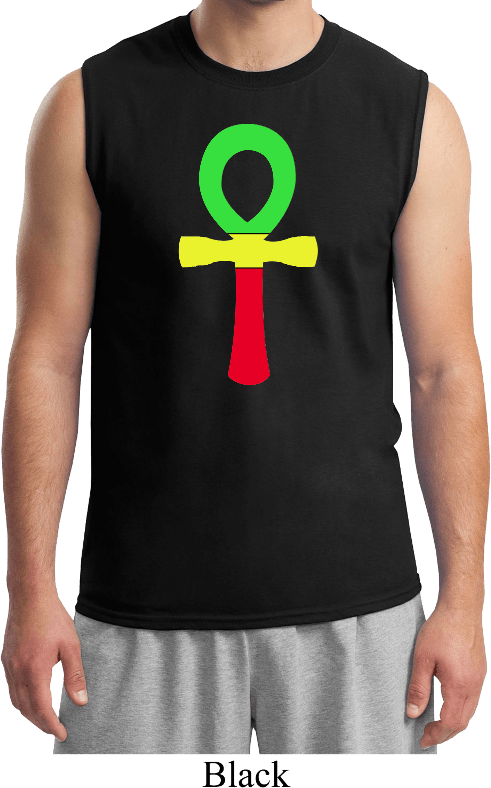 Rasta Ankh Mens Muscle Shirt - Rasta Ankh Mens Shirts Rasta Ankh Mens Muscle Shirt - Rasta Ankh Mens Shirts