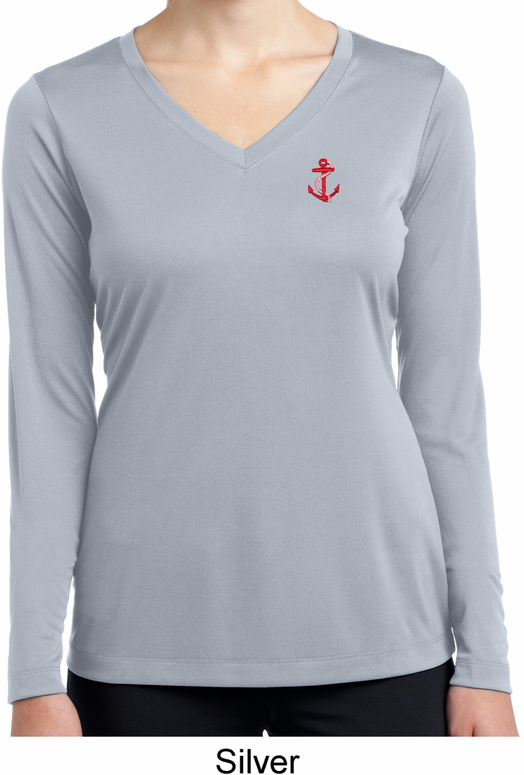 Red Anchor Patch Pocket Print Ladies Dry Wicking Long Sleeve Shirt ...