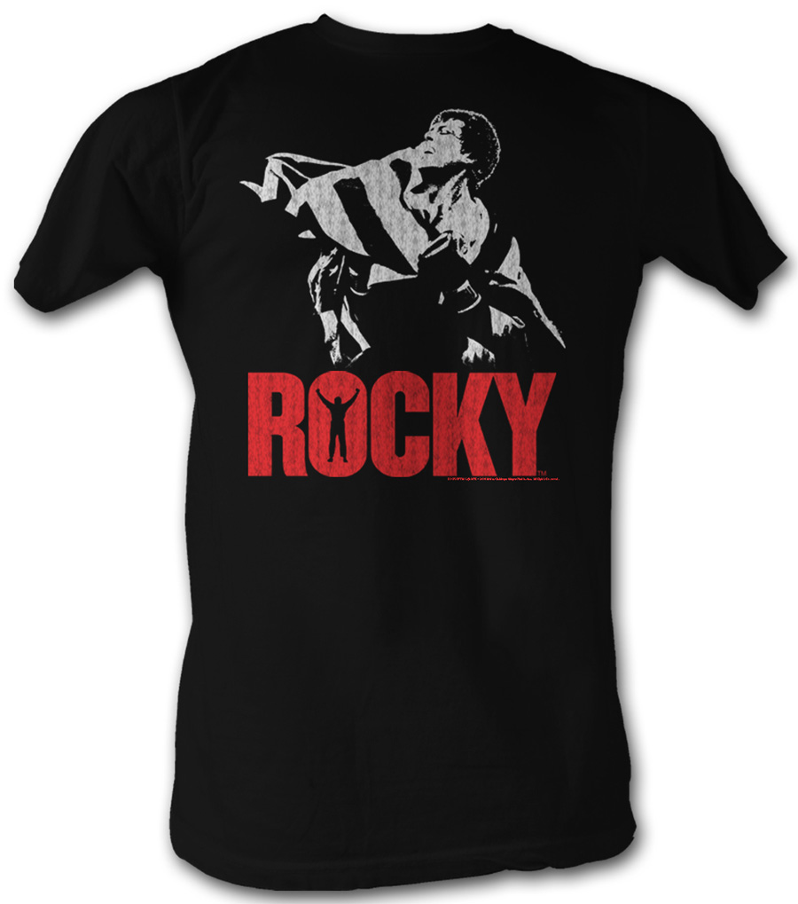 Rocky T-shirt - Flag Classic Adult Black Tee Shirt - Rocky Adult Shirts