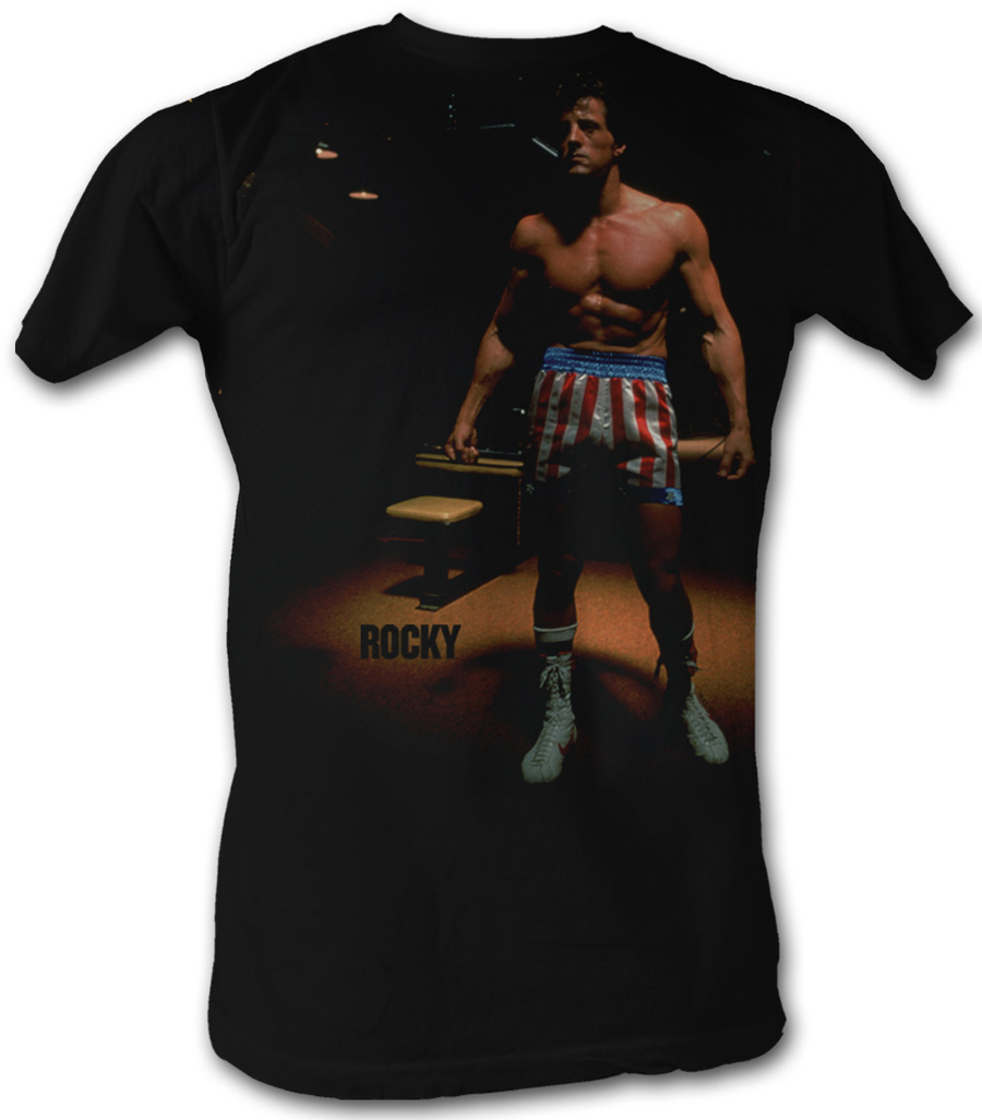 Rocky T-shirt Spotlight Classic Adult Black Tee Shirt - Rocky Adult Shirts