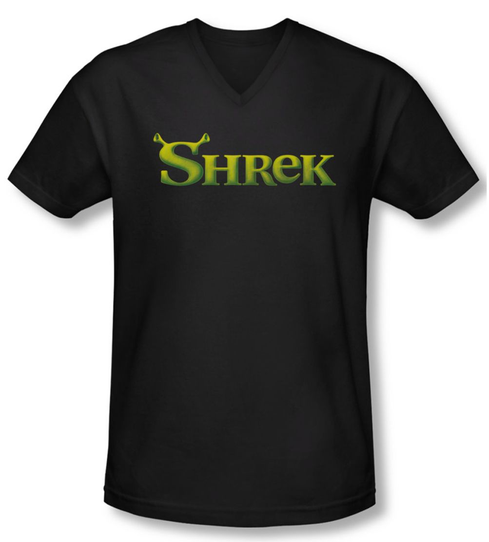 Shrek Shirt Slim Fit V Neck Logo Black Tee T-Shirt - Shrek Logo Shirts