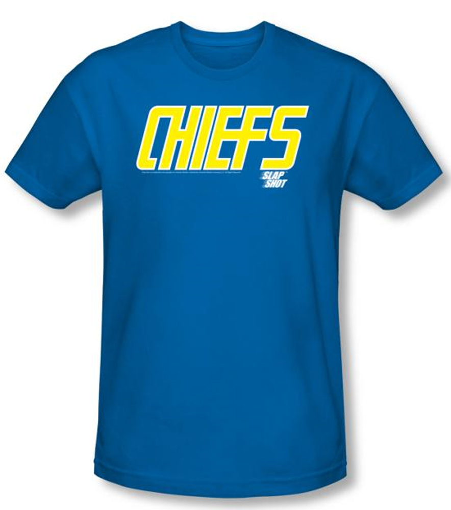 Slap Shot T-shirt Hockey Chiefs Logo Adult Royal Blue Slim Fit Shirt ...