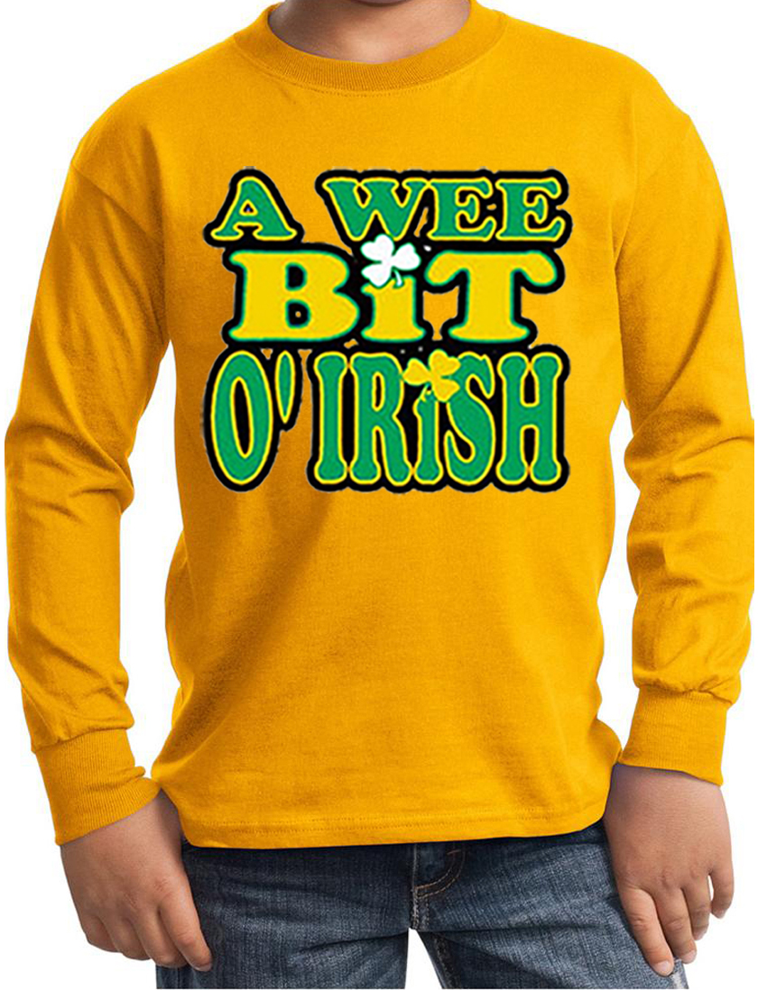 St Patricks Day Kids Shirt A Wee Bit Irish Long Sleeve Tee T-Shirt - A ...