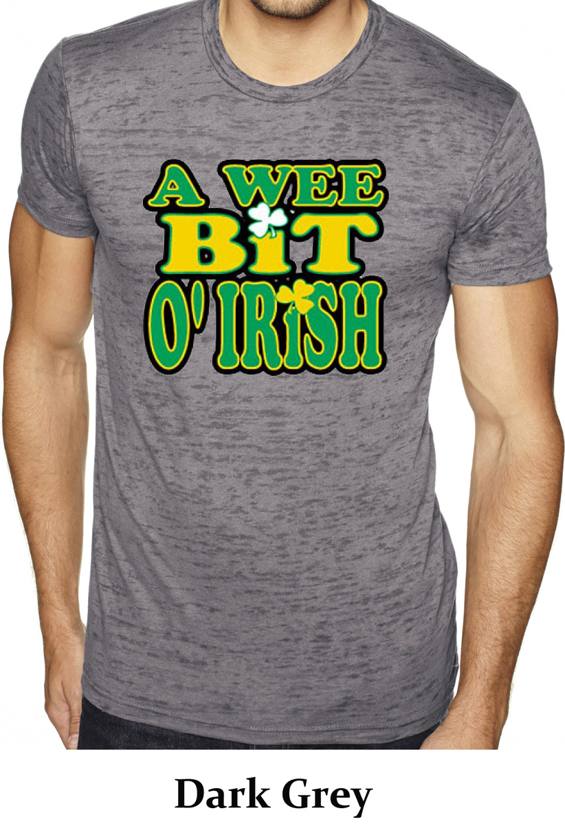 St Patricks Day Mens Shirt A Wee Bit Irish Shamrock Burnout Tee - A Wee ...