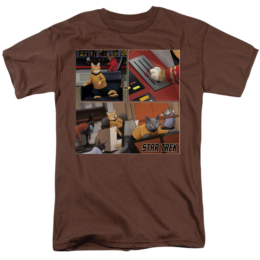 Star Trek Cats "Warp Speed Triptych" Coffee T-shirt - Star Trek Cats & Dogs