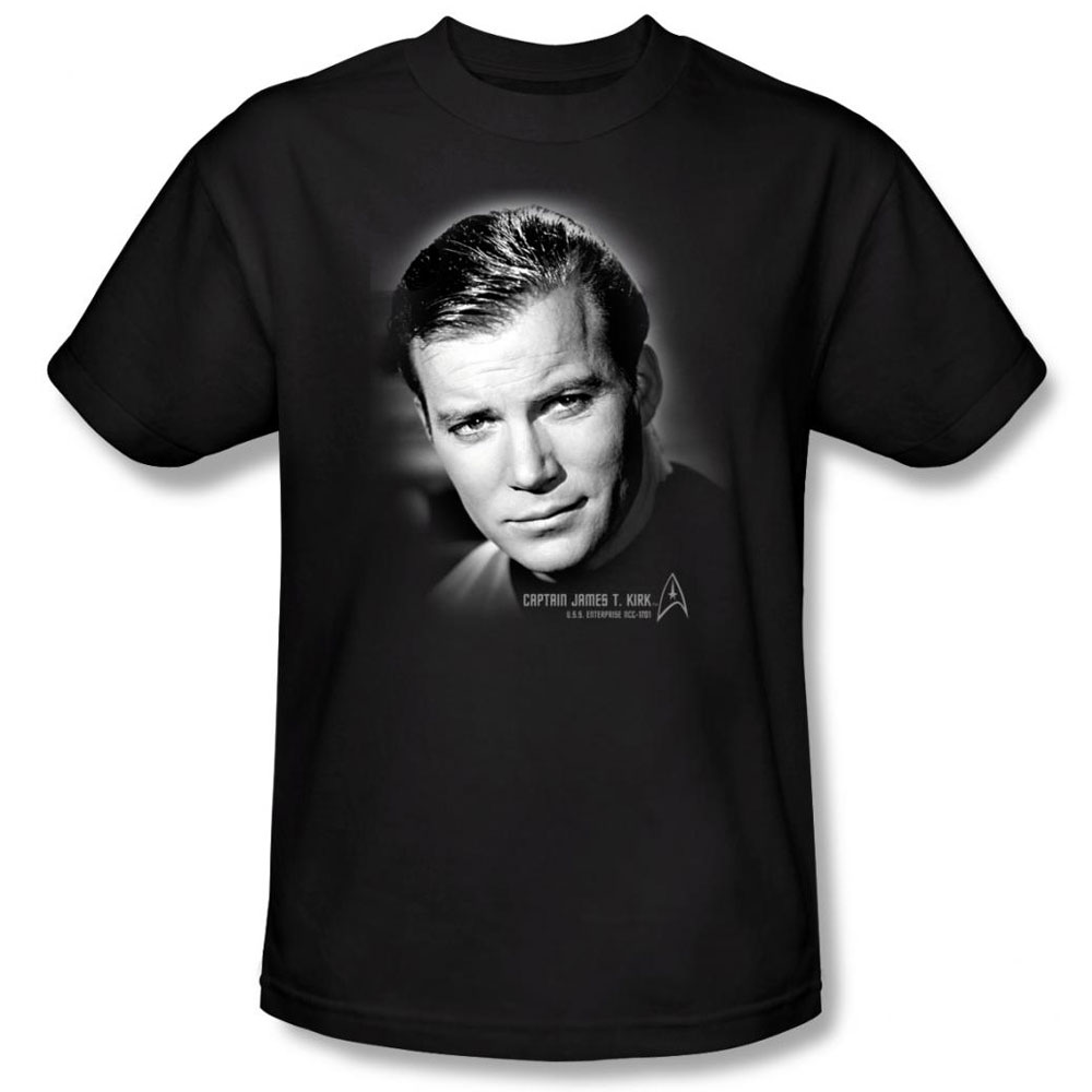Star Trek T-shirt - Captain Kirk Portrait Shatner Adult Black - Star ...