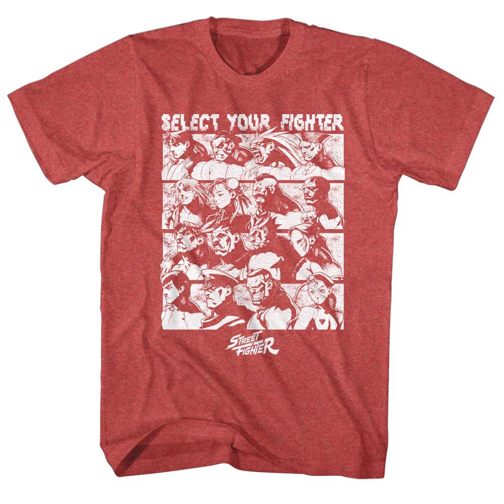Street Fighter Shirt Select Screen Heather Red T-Shirt - Street Fighter ...