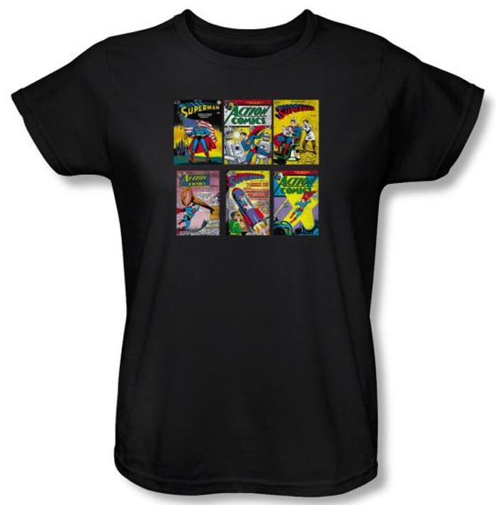 Superman Ladies T-shirt DC Comics Comic Book Covers Black Tee Shirt ...
