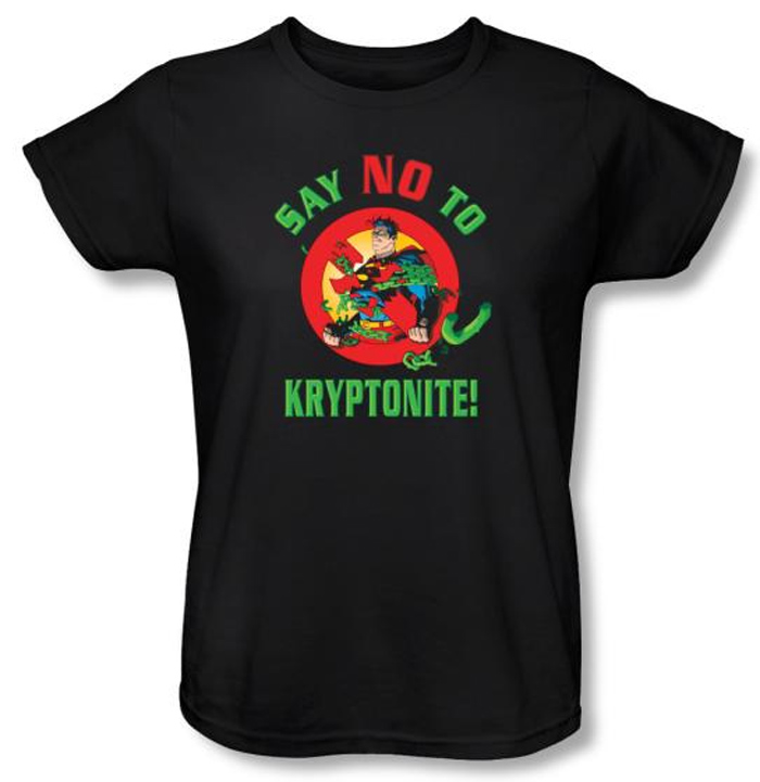 Superman Ladies T-shirt DC Comics Say No To Kryptonite Black Tee Shirt ...