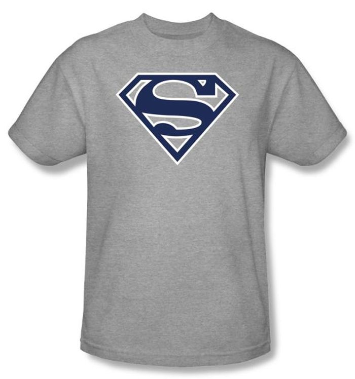 Superman Logo T-shirt Navy and White Shield Adult Gray Tee Shirt ...