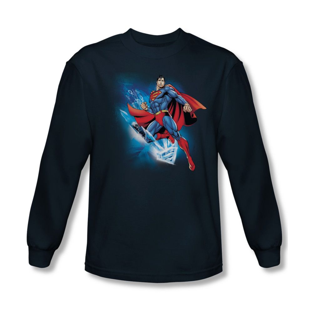 Superman Shirt Crystallize Long Sleeve Navy Tee T-Shirt - Superman ...
