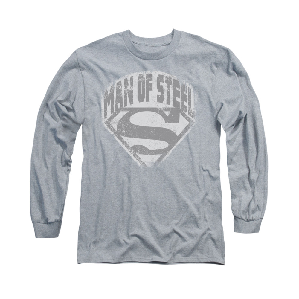 Superman Shirt Distressed Man Of Steel Long Sleeve Athletic Heather Tee ...