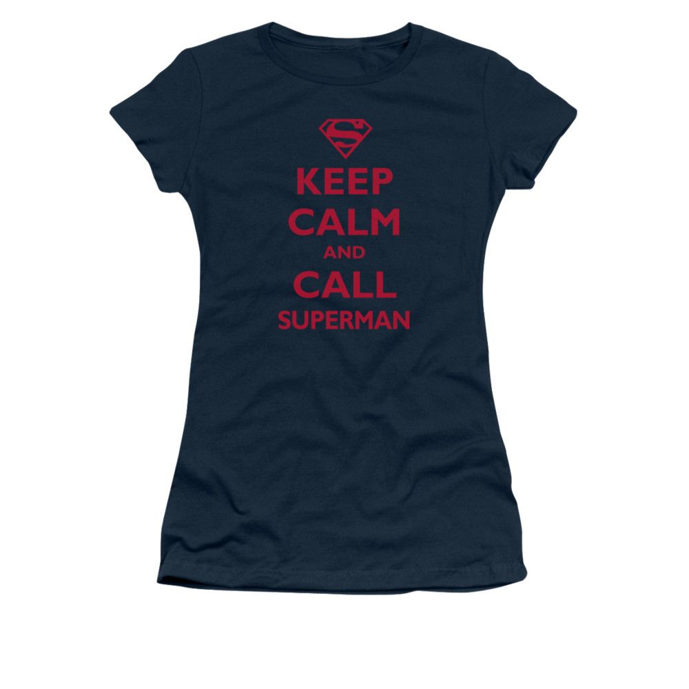Superman Shirt Juniors Keep Calm Navy T-Shirt - Superman Keep Calm Shirts