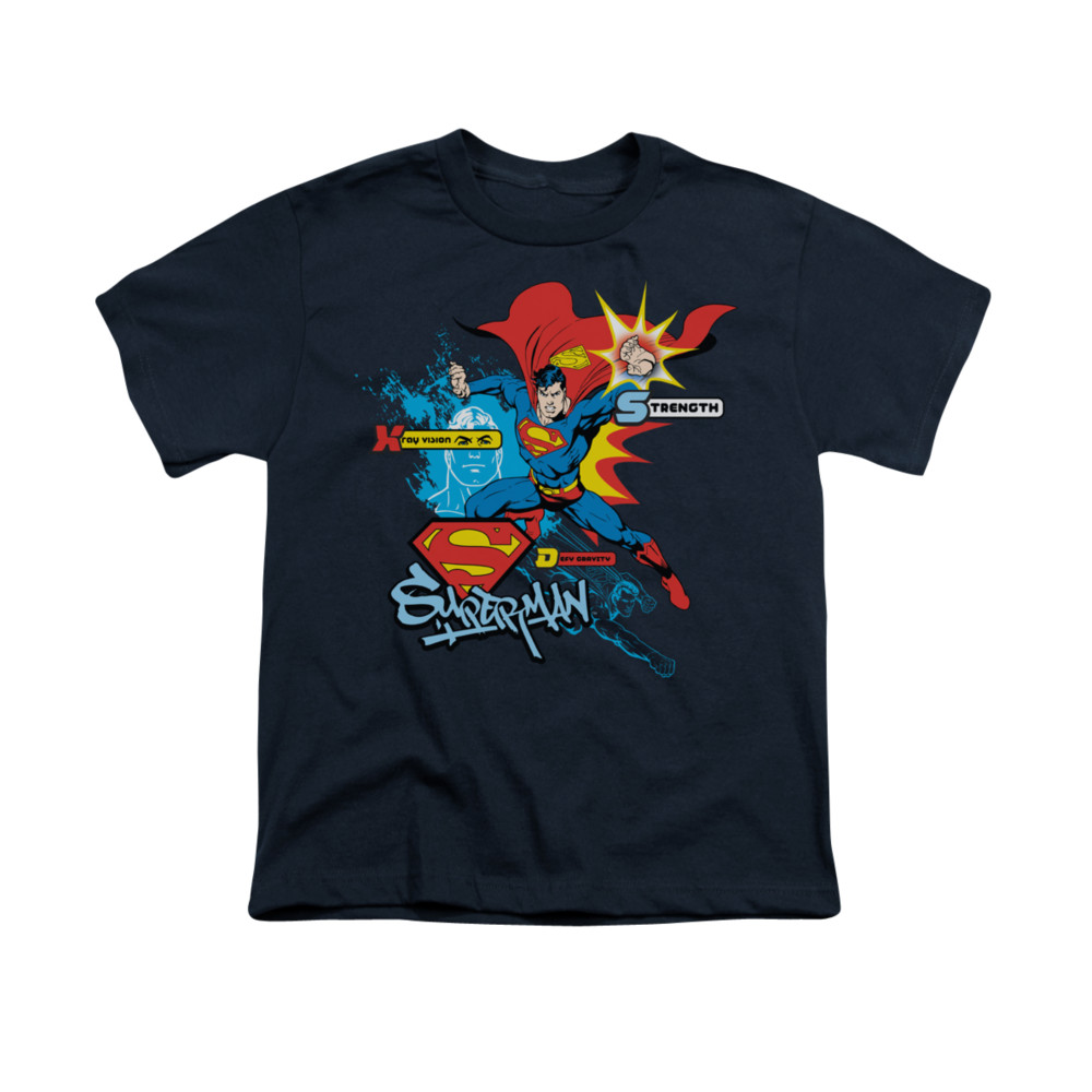 Superman Shirt Kids Abilities Navy T-Shirt - Superman Abilities Shirts