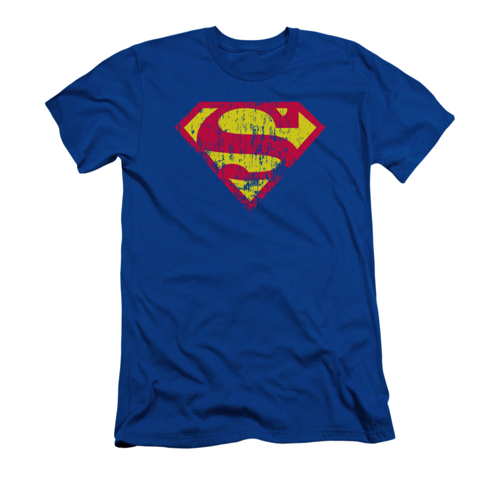 Superman Shirt Slim Fit Classic Logo Distressed Royal Blue T-Shirt ...