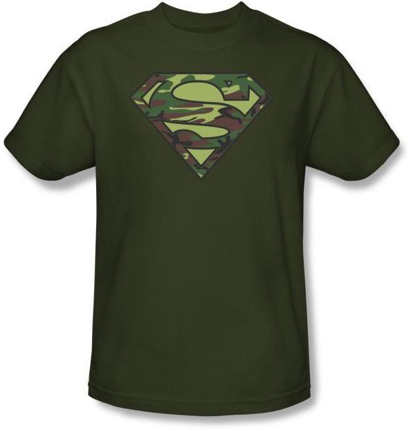 Superman T-shirt Camo Logo Shield Adult Army Green Superhero Tee Shirt ...