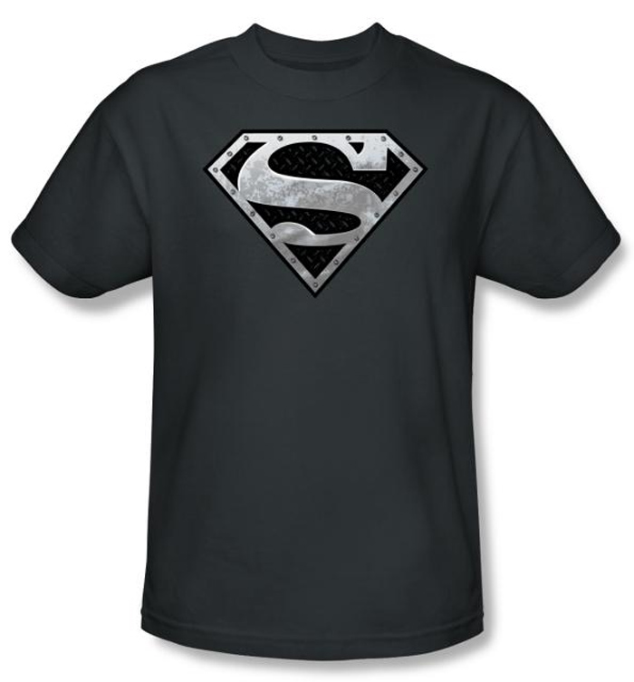 Superman T-shirt Super Metallic Shield Adult Charcoal Gray Tee Shirt ...