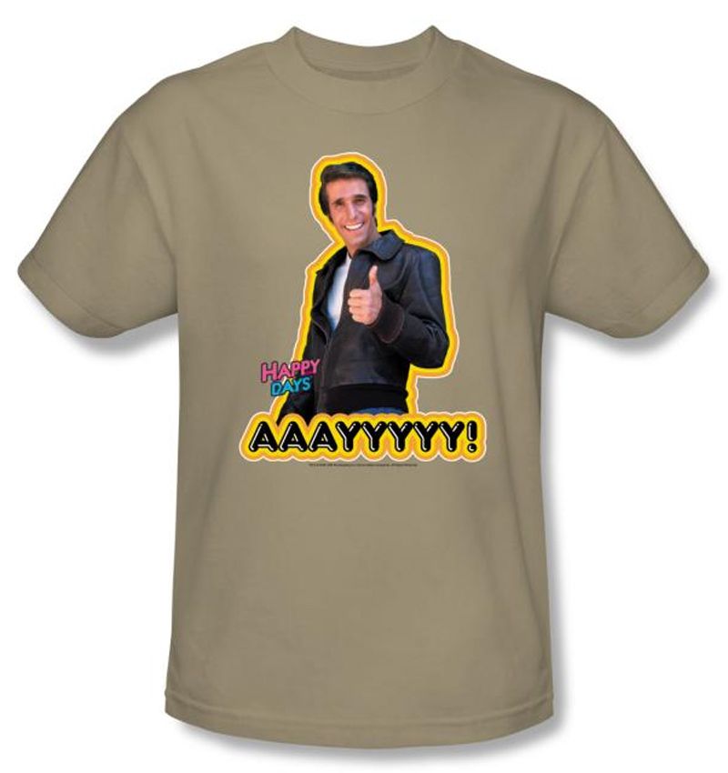 The Fonz T-shirt - Happy Days Fonzie Aaaay Adult Sand Shirt - Happy ...