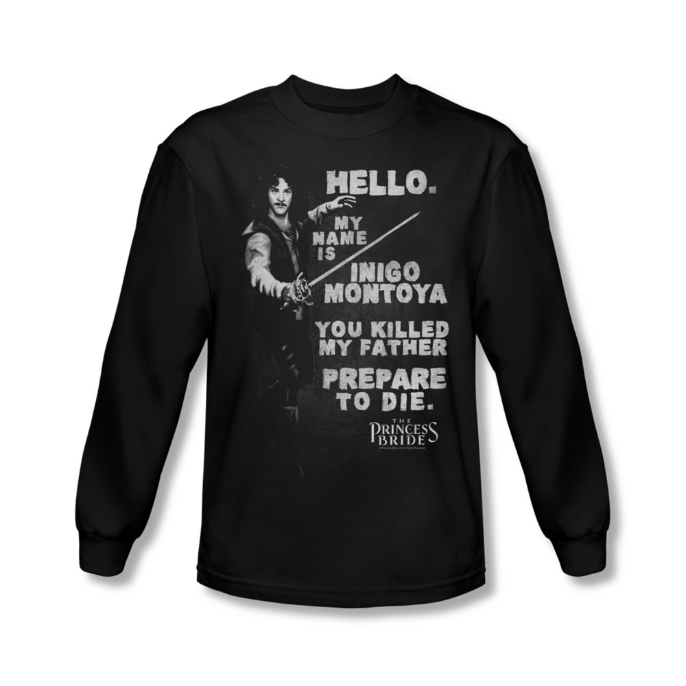 The Princess Bride Shirt Hello My Name Is Long Sleeve Black Tee T-Shirt ...