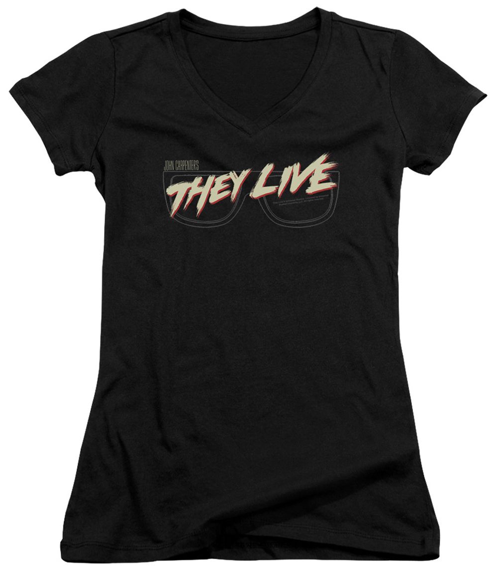 They Live Juniors V Neck Shirt Glasses Logo Black T-Shirt - They Live ...